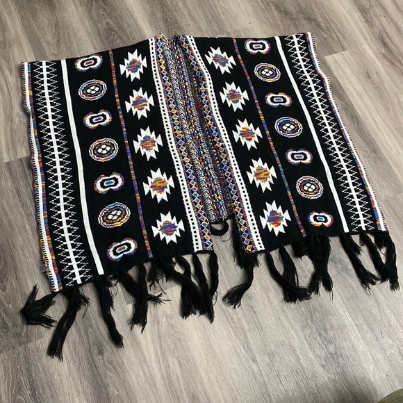 Sweaters | Colorful Rainbow And Black Aztec Mayan Ruana Cloak | Poshmark